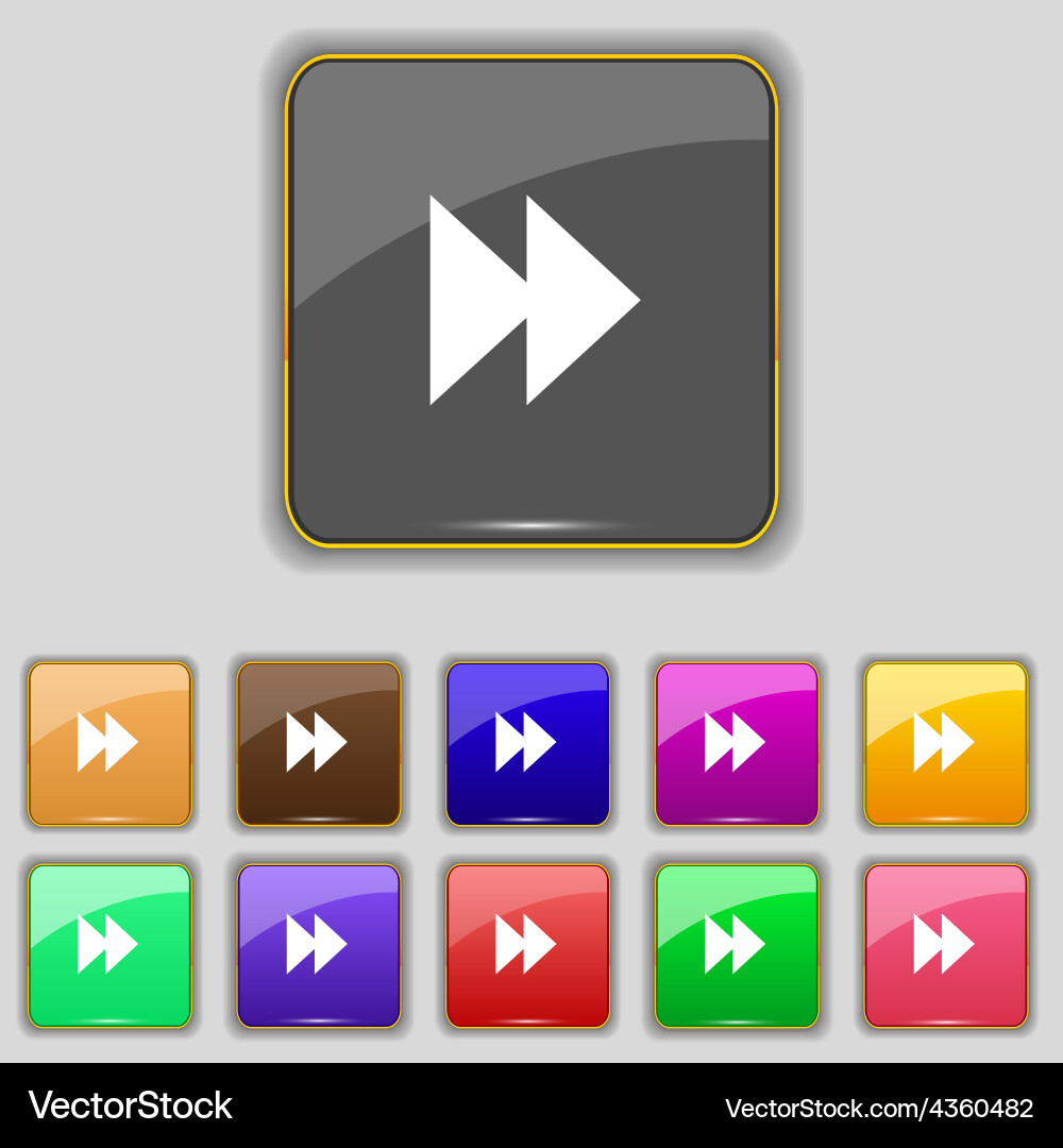 Rewind icon sign set with eleven colored buttons Vector Image