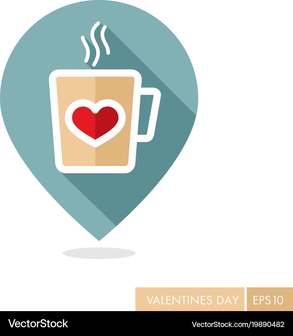 Tea cup with heart and steam pin map icon Vector Image