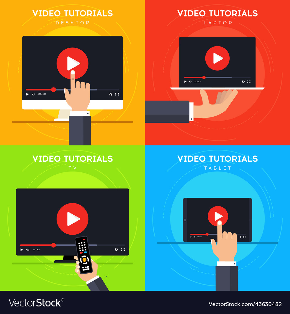 Video tutorials on different devices Royalty Free Vector