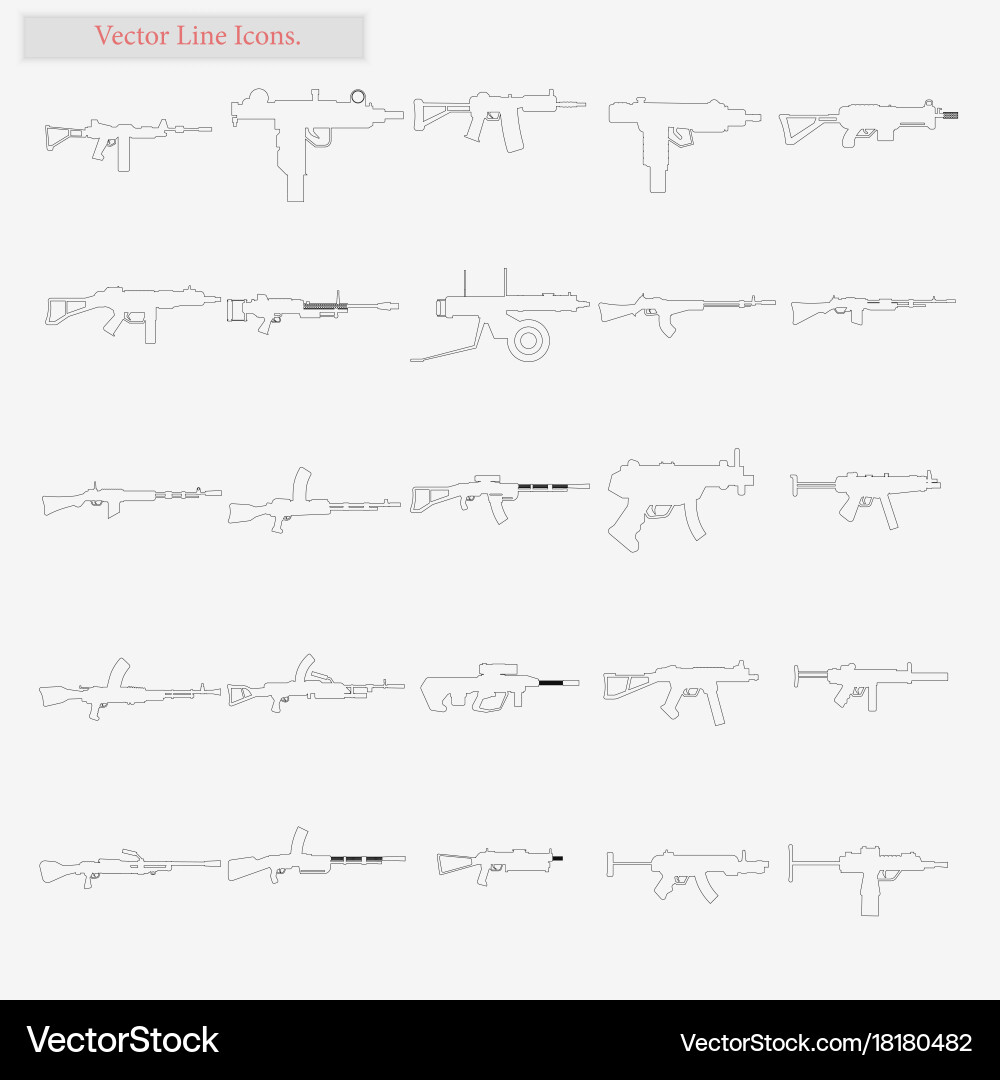 Weapons set style line icons on white Royalty Free Vector