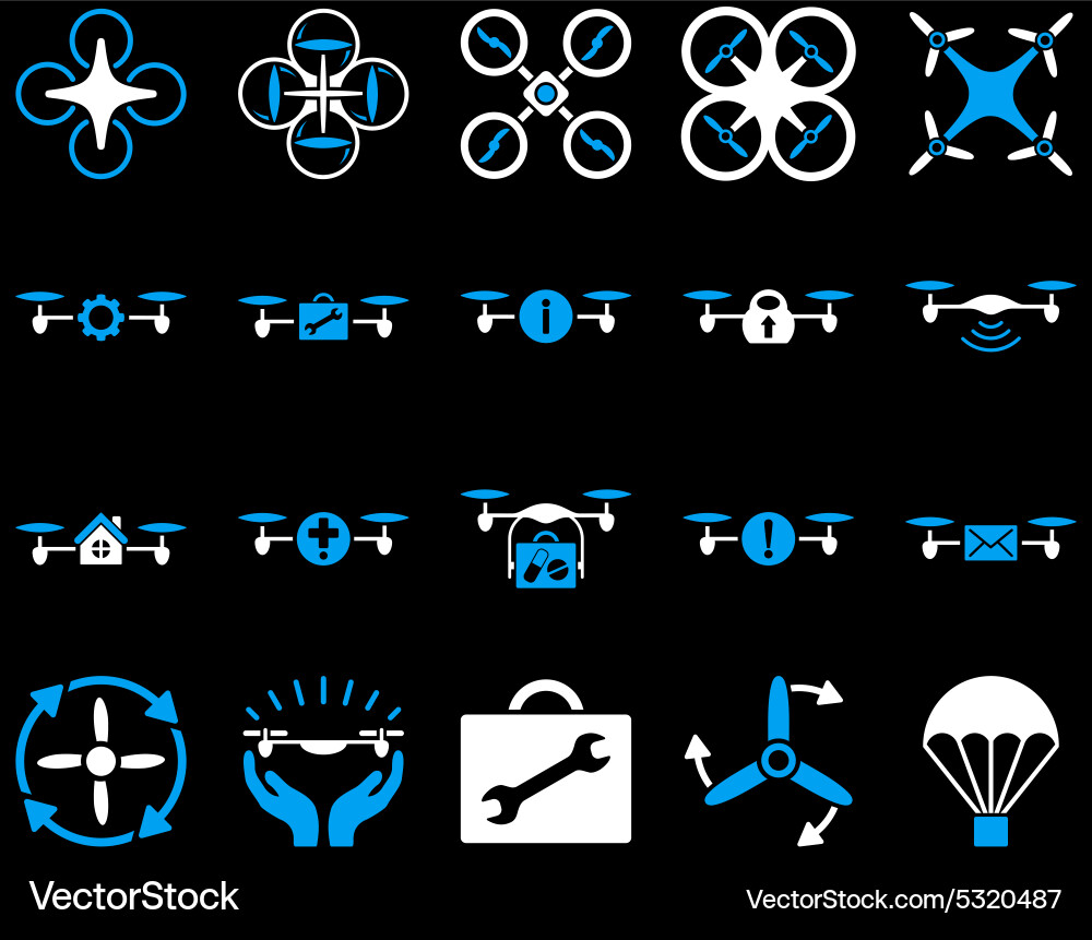 Air drone and quadcopter tool icons Royalty Free Vector