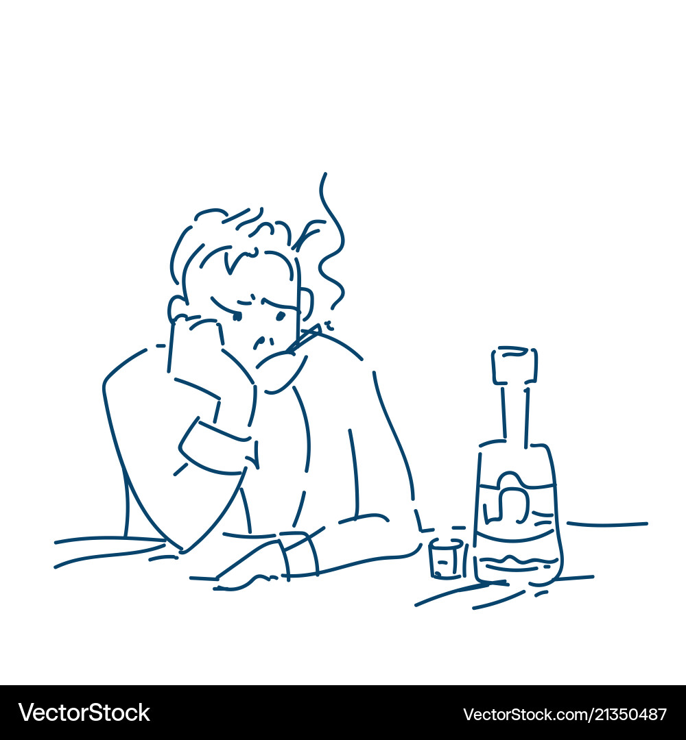 Alcoholism stressed businessman smoking drinking Vector Image