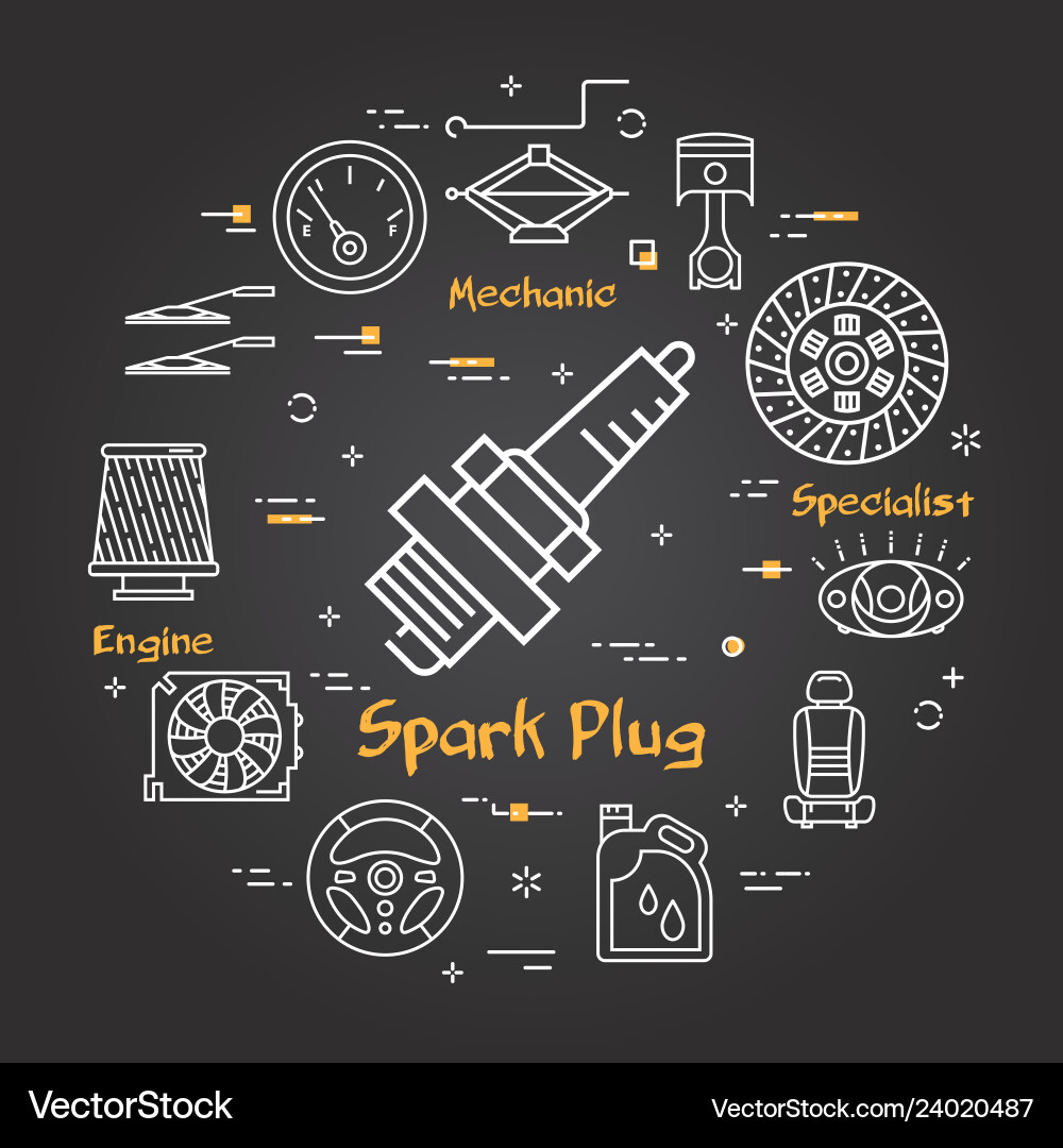 Black linear banner of spark plug Royalty Free Vector Image