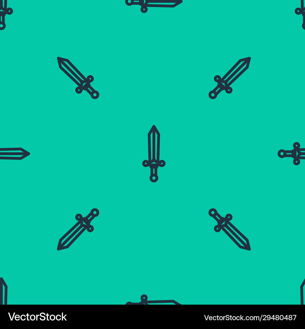 Blue line medieval sword icon isolated seamless Vector Image