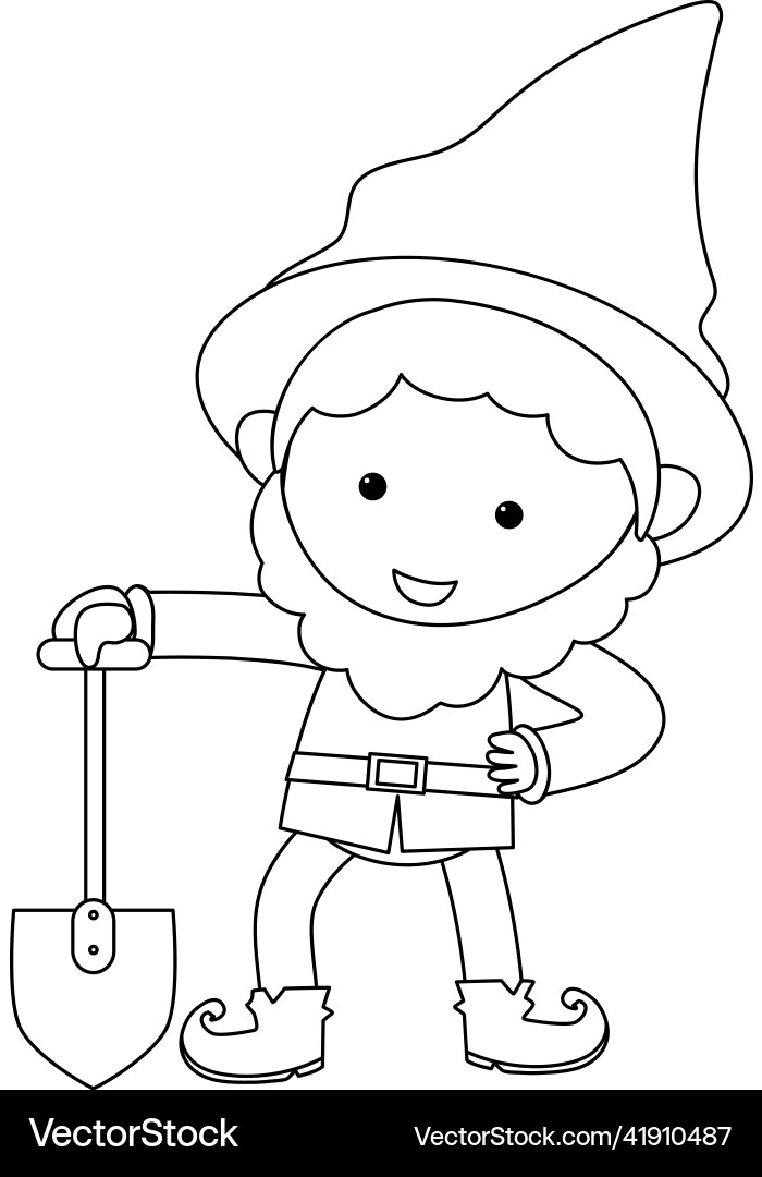 Cute elf doodle outline for colouring Royalty Free Vector