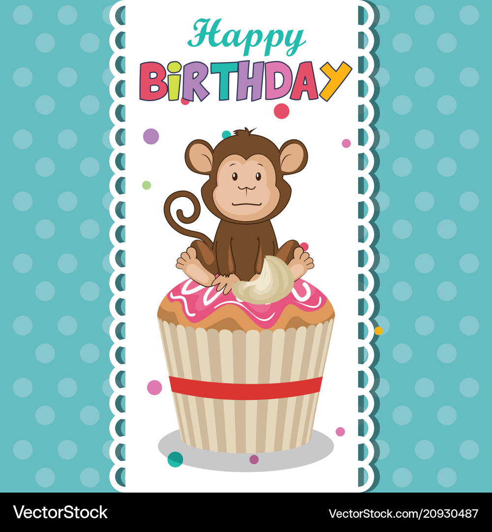 Happy birthday card with cute monkey Royalty Free Vector