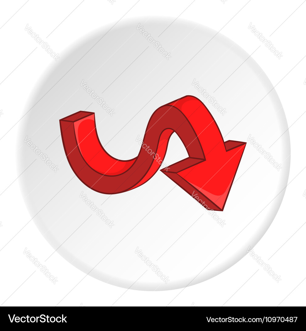 Red curved arrow down icon cartoon style Vector Image