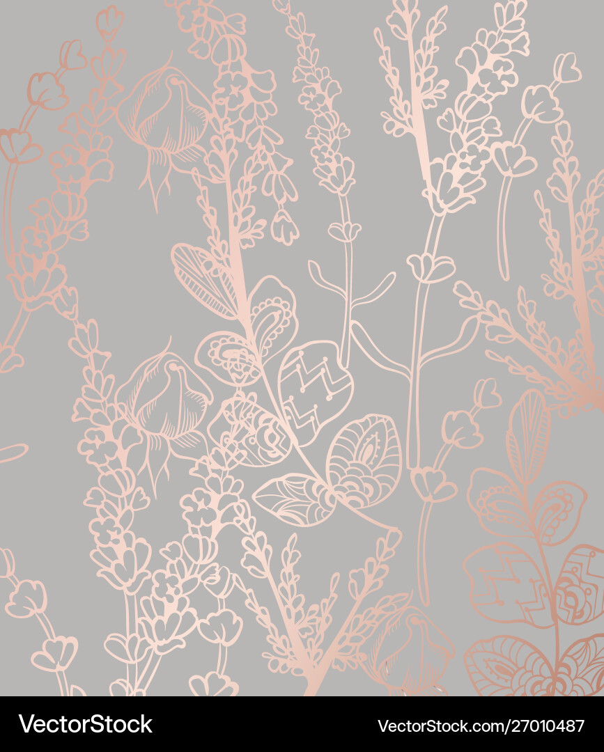 Vintage boho pattern flowers line art golden Vector Image