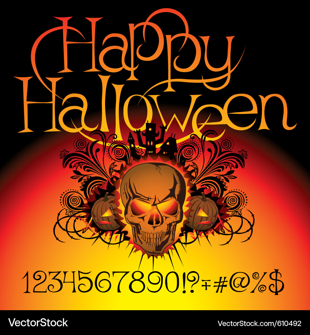 Angry halloween skull with bats and witch Vector Image