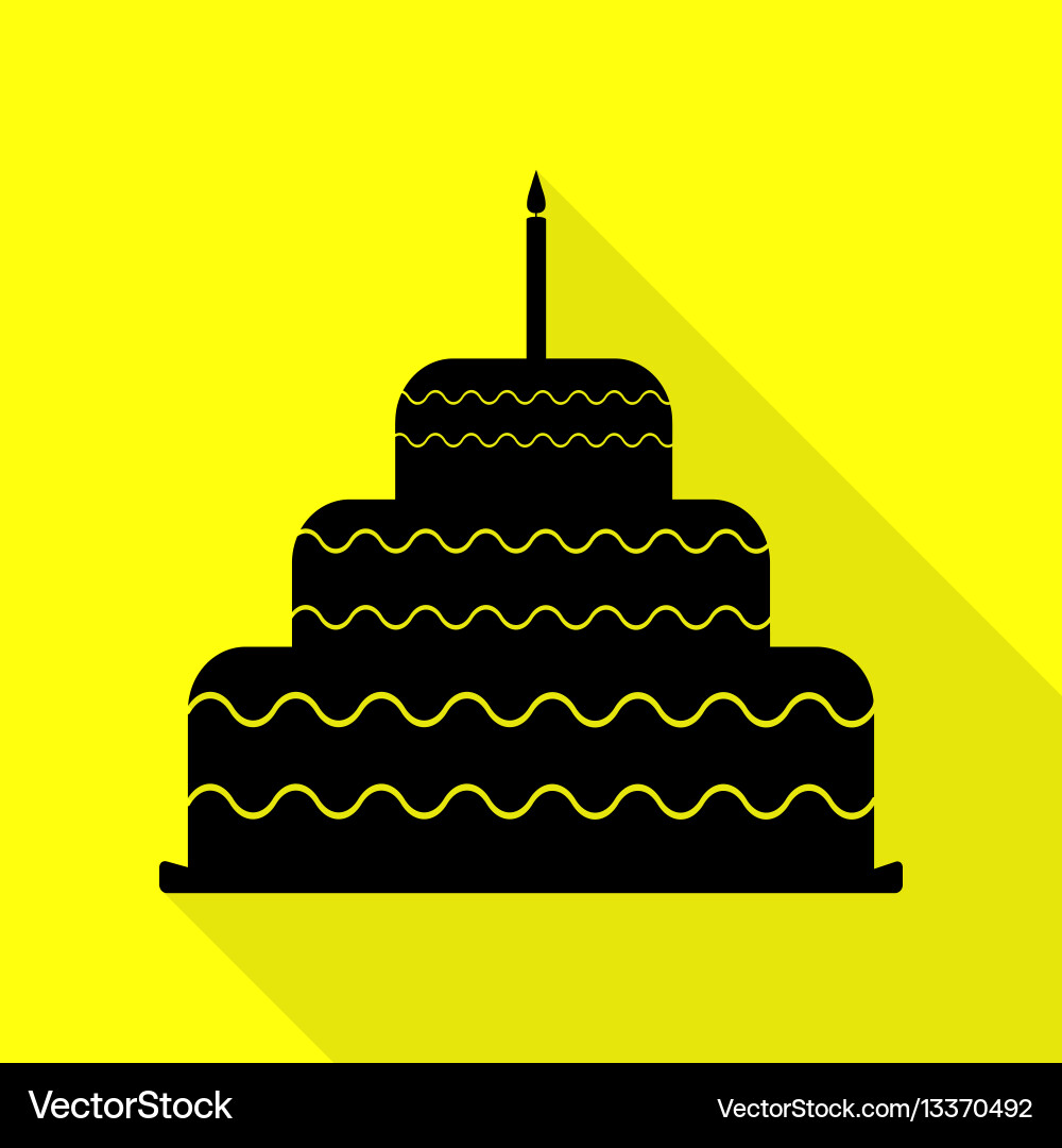 Cake with candle sign black icon with flat style Vector Image
