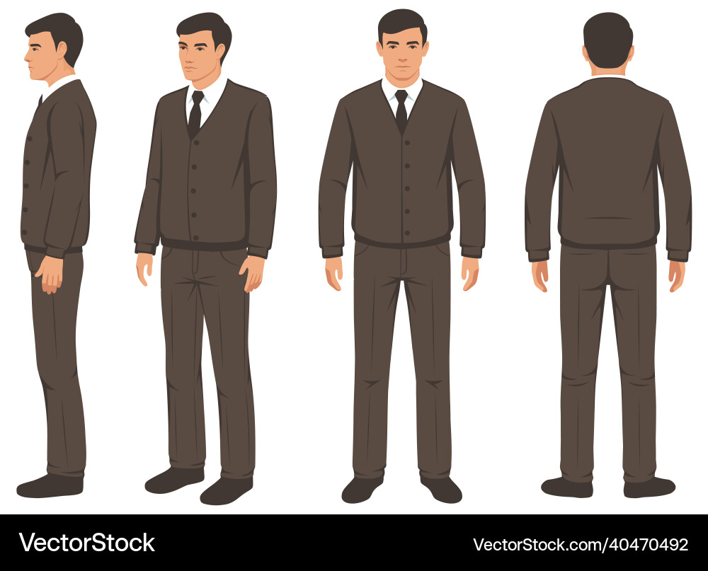 Fashion man isolated front back and side view Vector Image