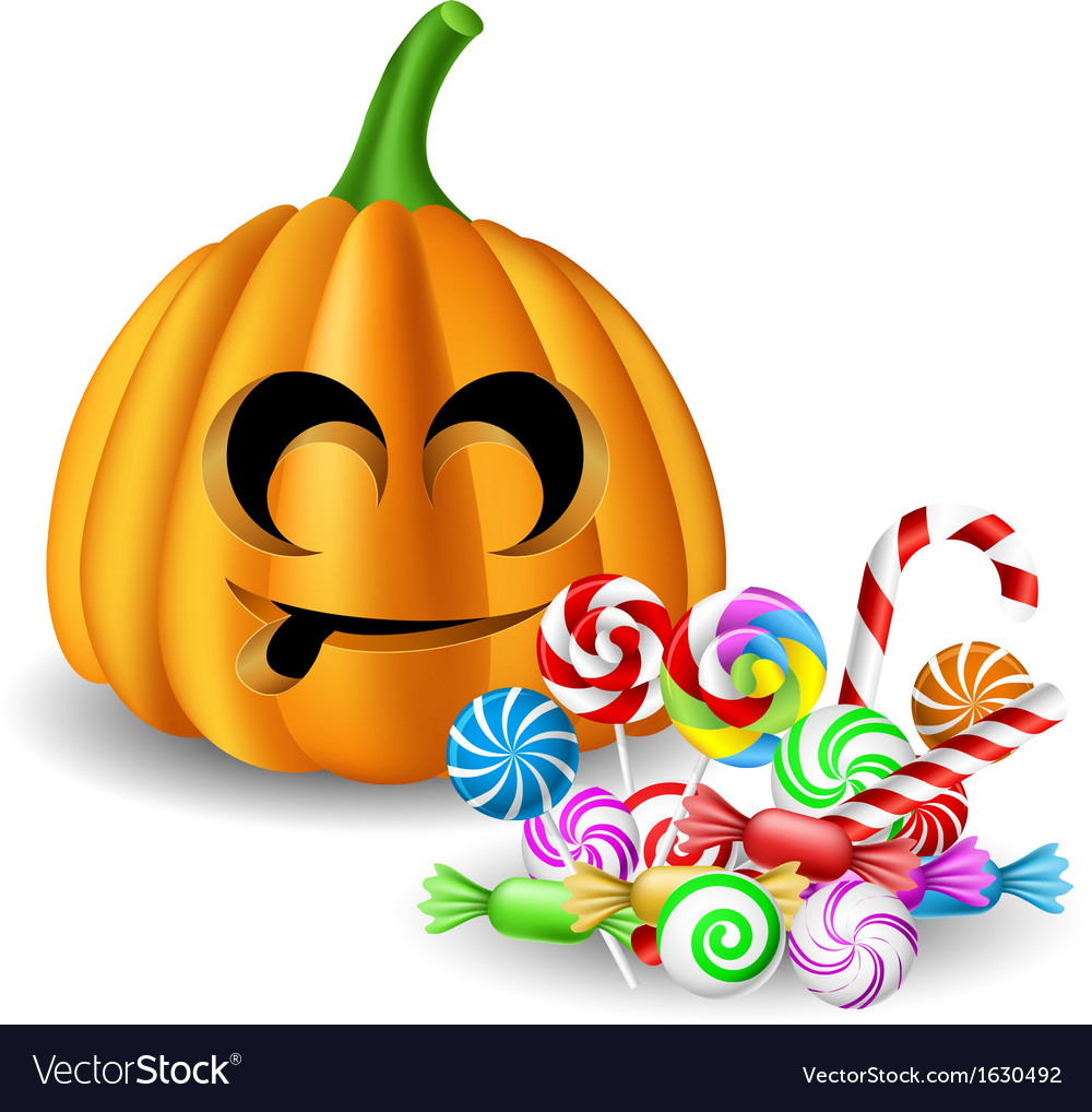 Halloween pumpkin head with candy set Royalty Free Vector