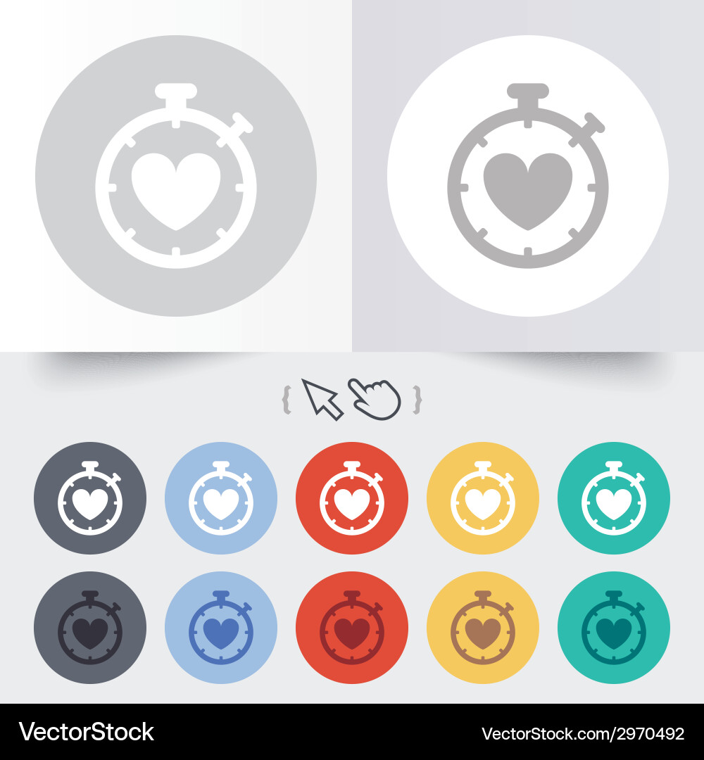 Heart timer sign icon stopwatch symbol Royalty Free Vector