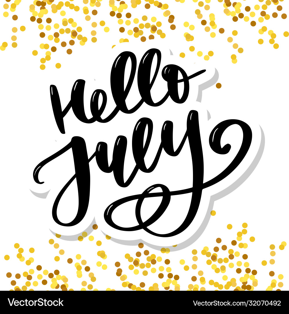 Hello july lettering print summer minimalistic Vector Image
