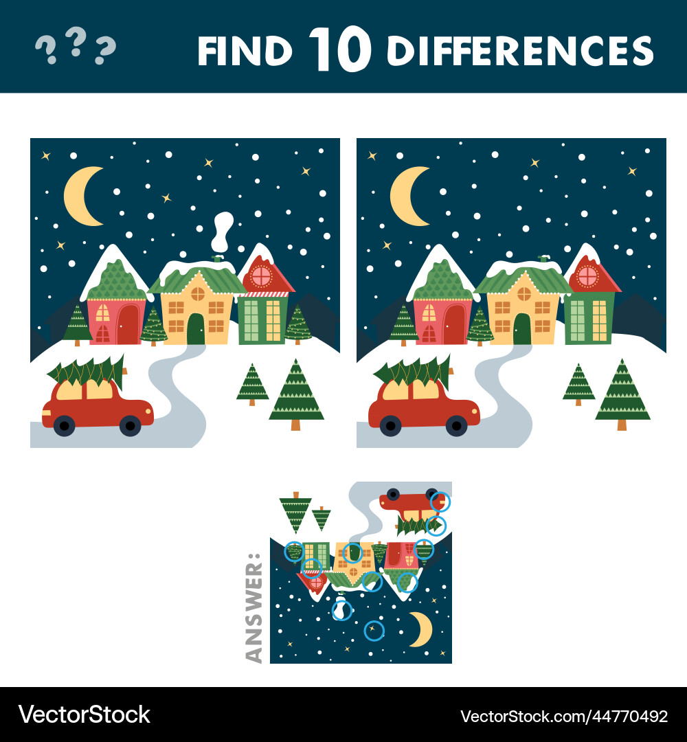Kids game find ten differences cartoon Royalty Free Vector