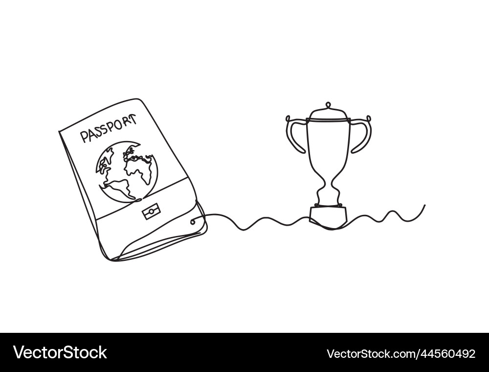 Passport with trophy as line drawing on white Vector Image