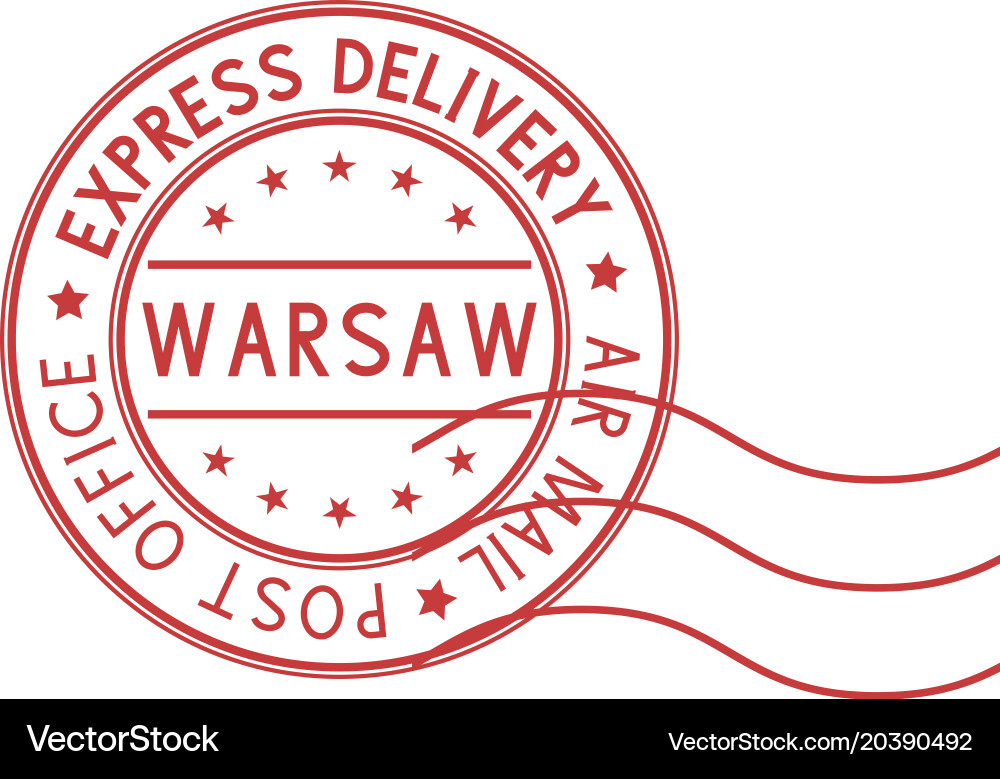 Round red postmark warsaw poland express Vector Image