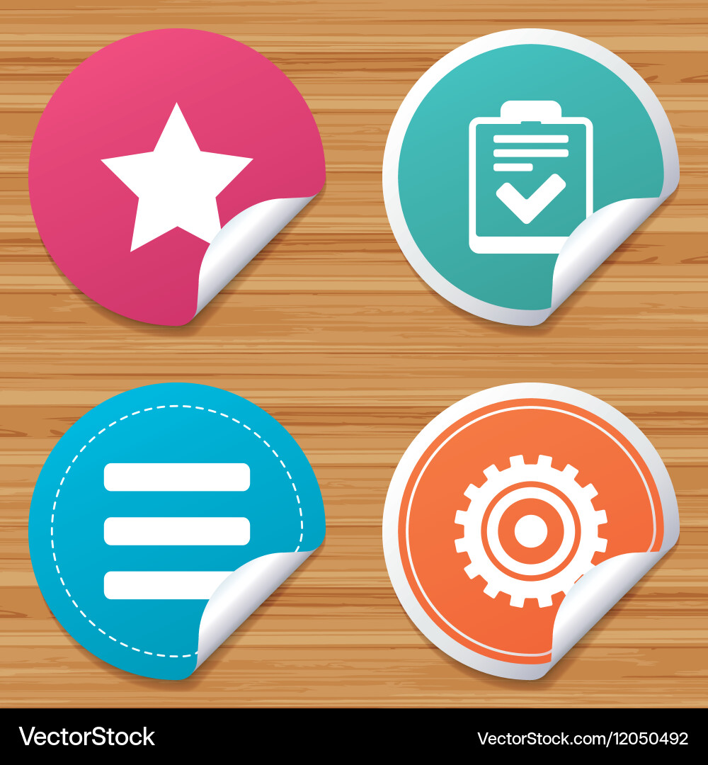 Star and menu list signs checklist gear Royalty Free Vector