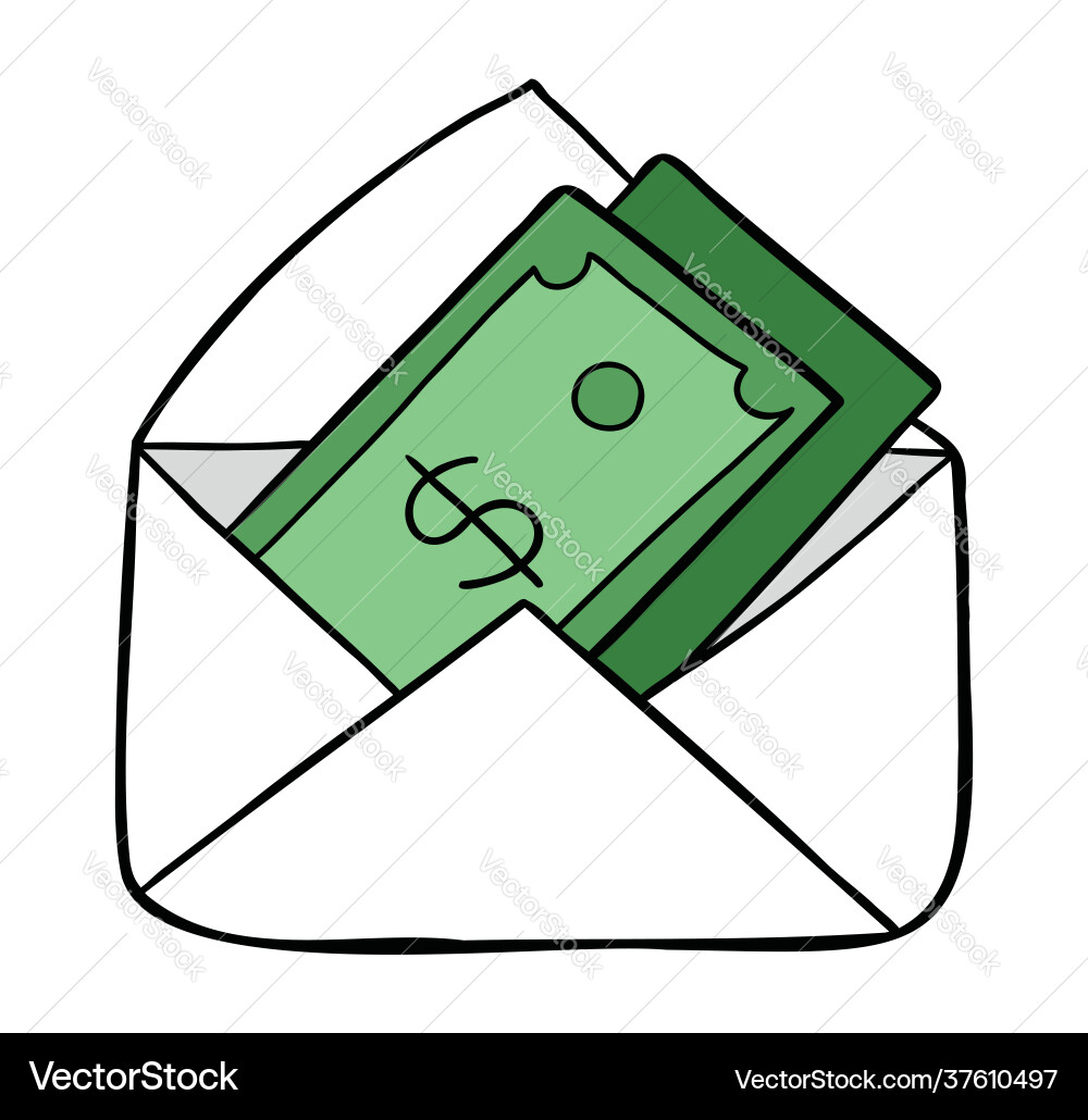 Cartoon dollar money in envelope Royalty Free Vector Image
