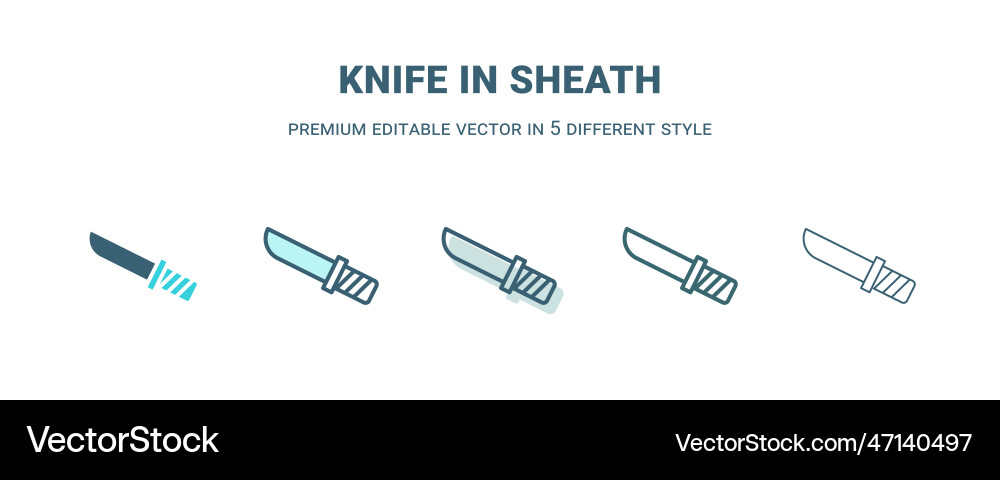 Knife in sheath icon 5 different style outline Vector Image