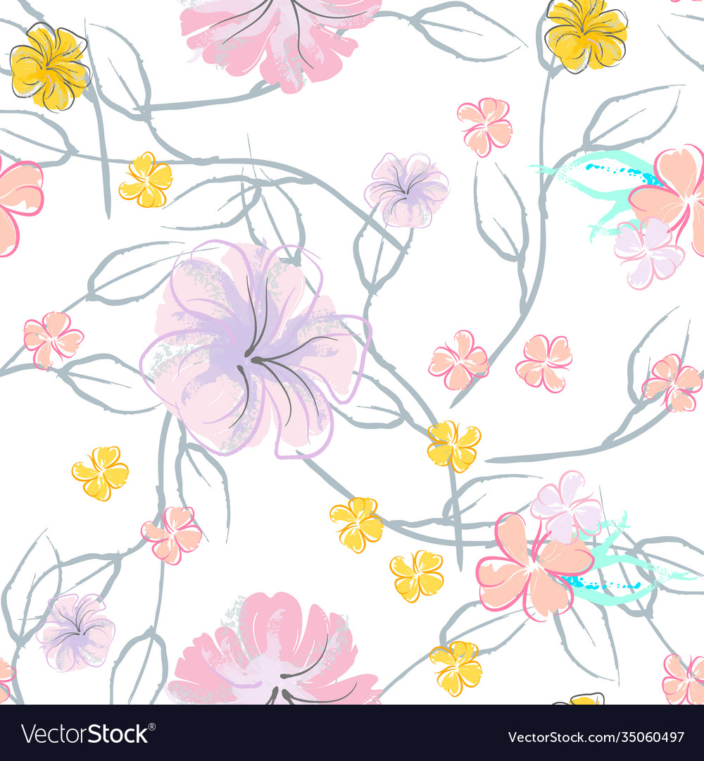 Pink flowers blooming pattern pastel watercolor Vector Image