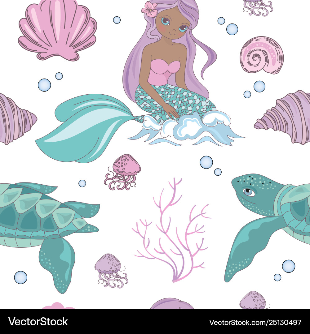 Sea wave mermaid princess seamless pattern Vector Image