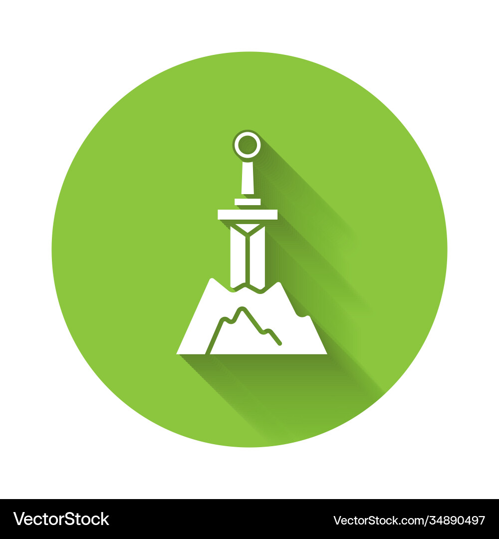 White sword in stone icon isolated with long Vector Image