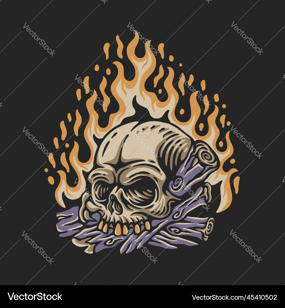 A burning skull on bonfire with big fire Vector Image