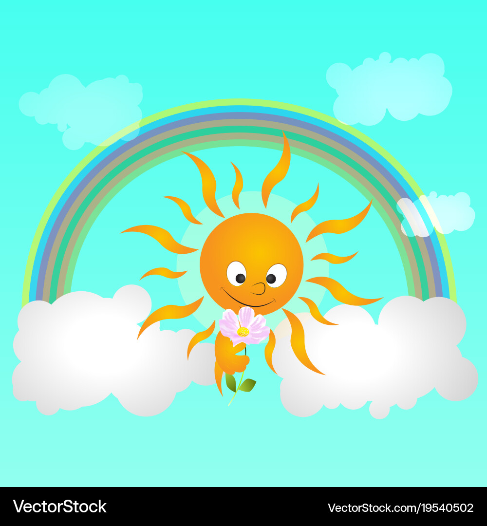 A smiling sun which extends hands to give flower Vector Image