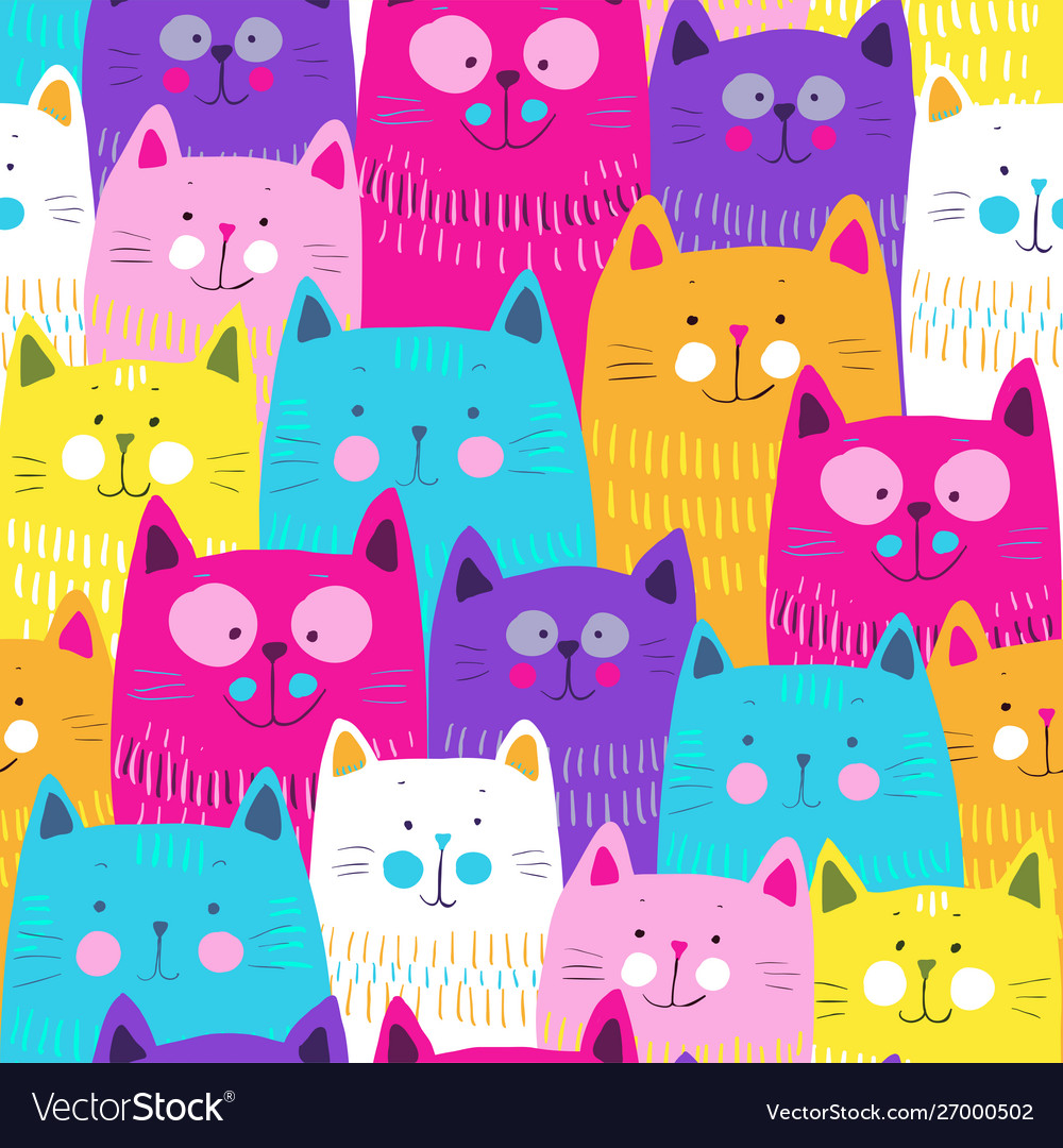 Cute cats colorful seamless pattern background Vector Image