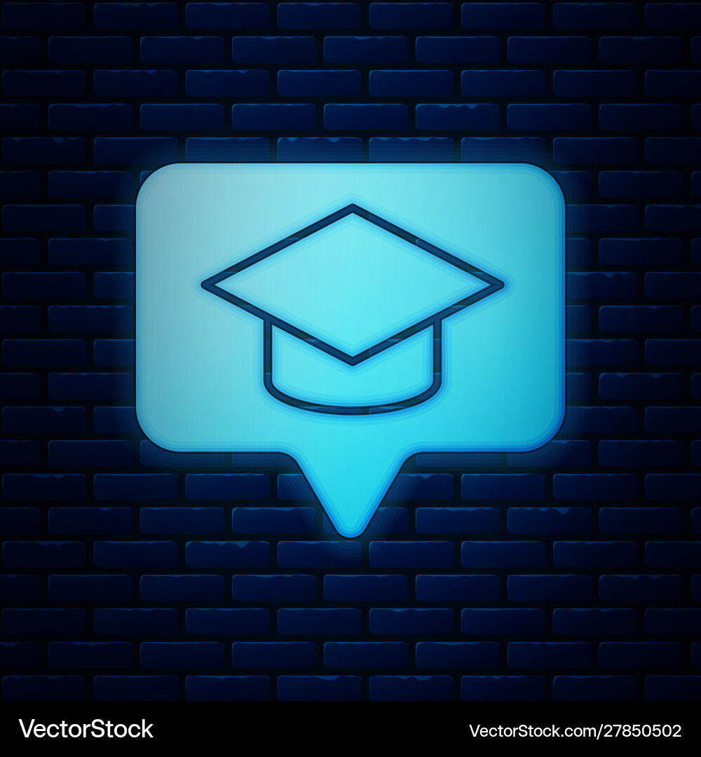 Glowing neon graduation cap in speech bubble icon Vector Image