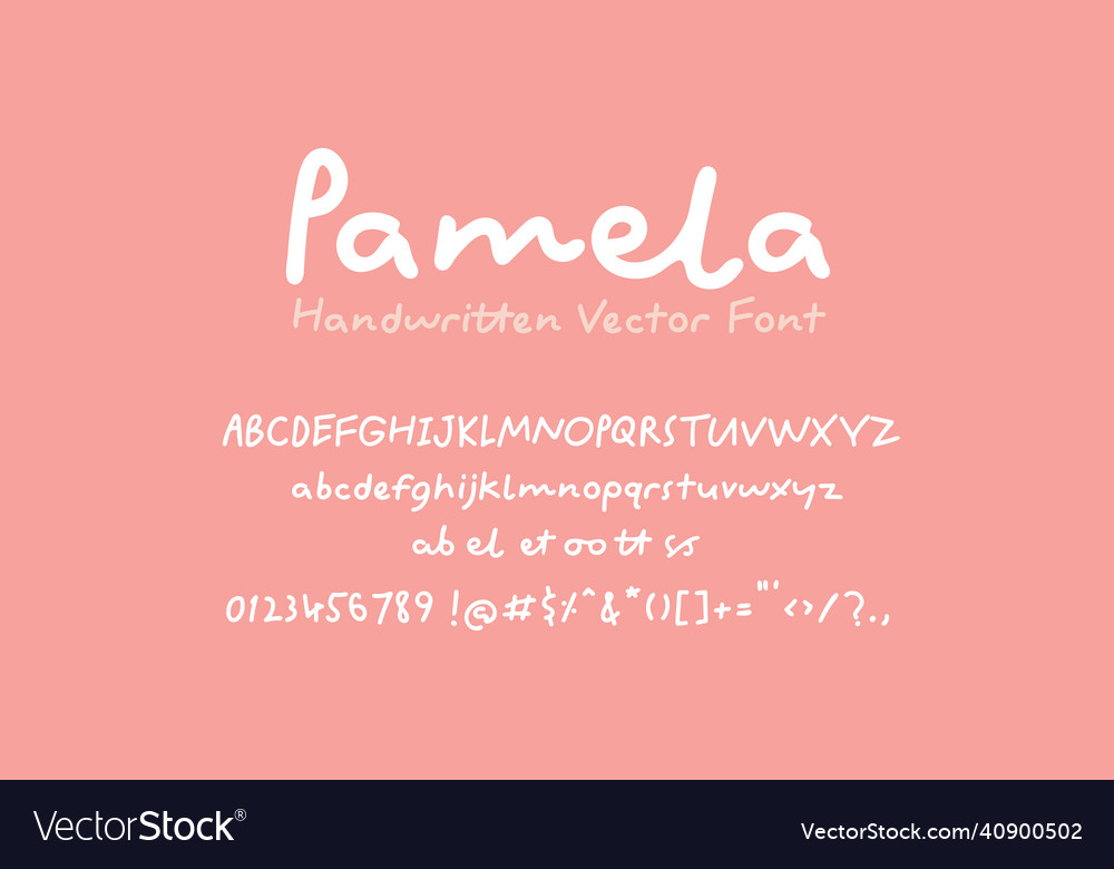 Handwritten alphabet pamela font Royalty Free Vector Image
