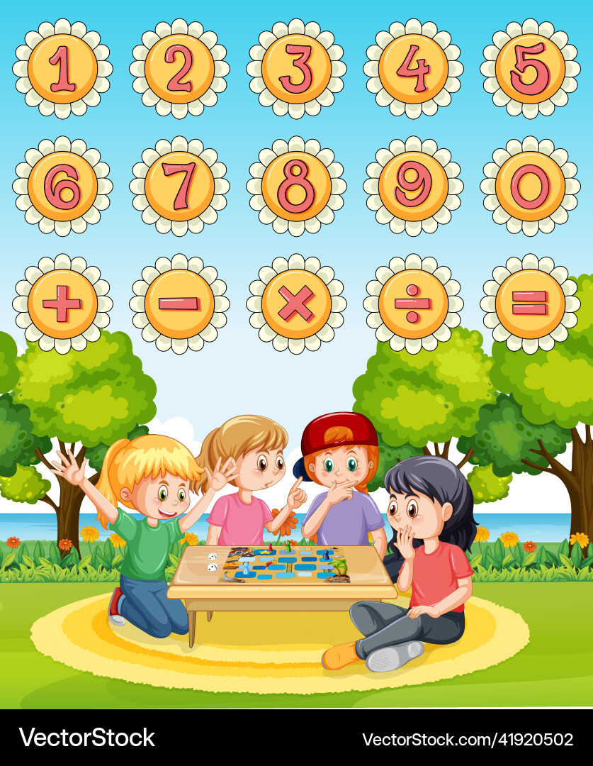 Number 0 to 9 with math symbols Royalty Free Vector Image