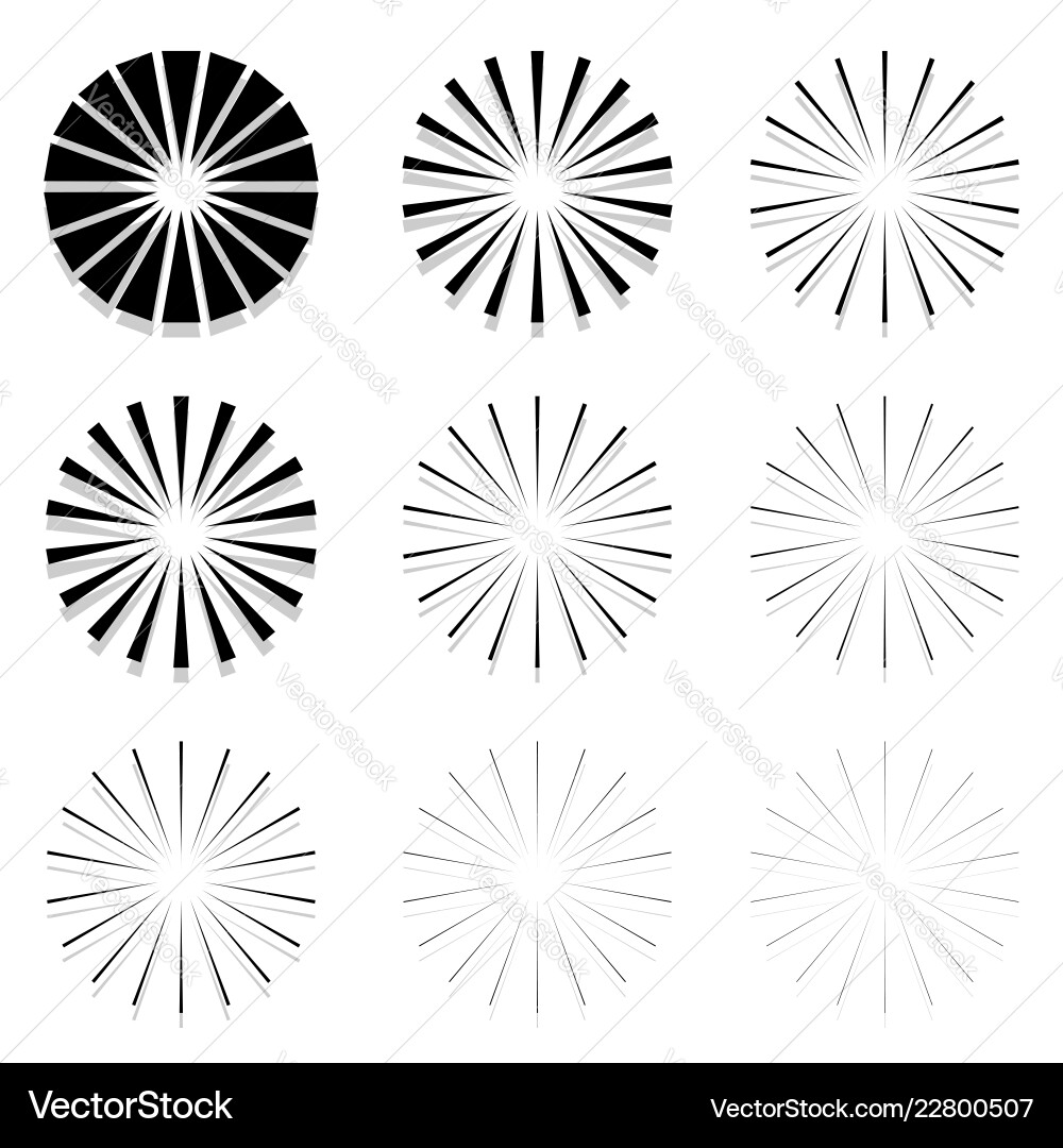 Abstract radial elements radiating lines set of 9 Vector Image