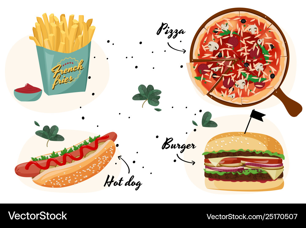 Fast food colorful collection realistic Royalty Free Vector