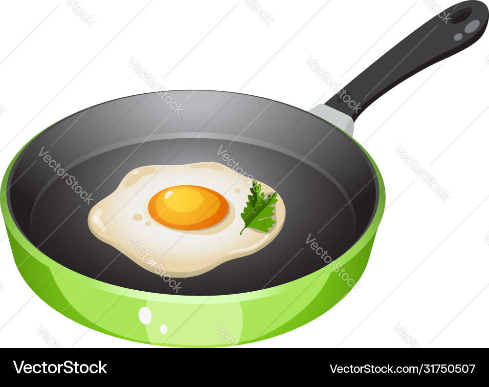 Fried egg on a green frying pan Royalty Free Vector Image