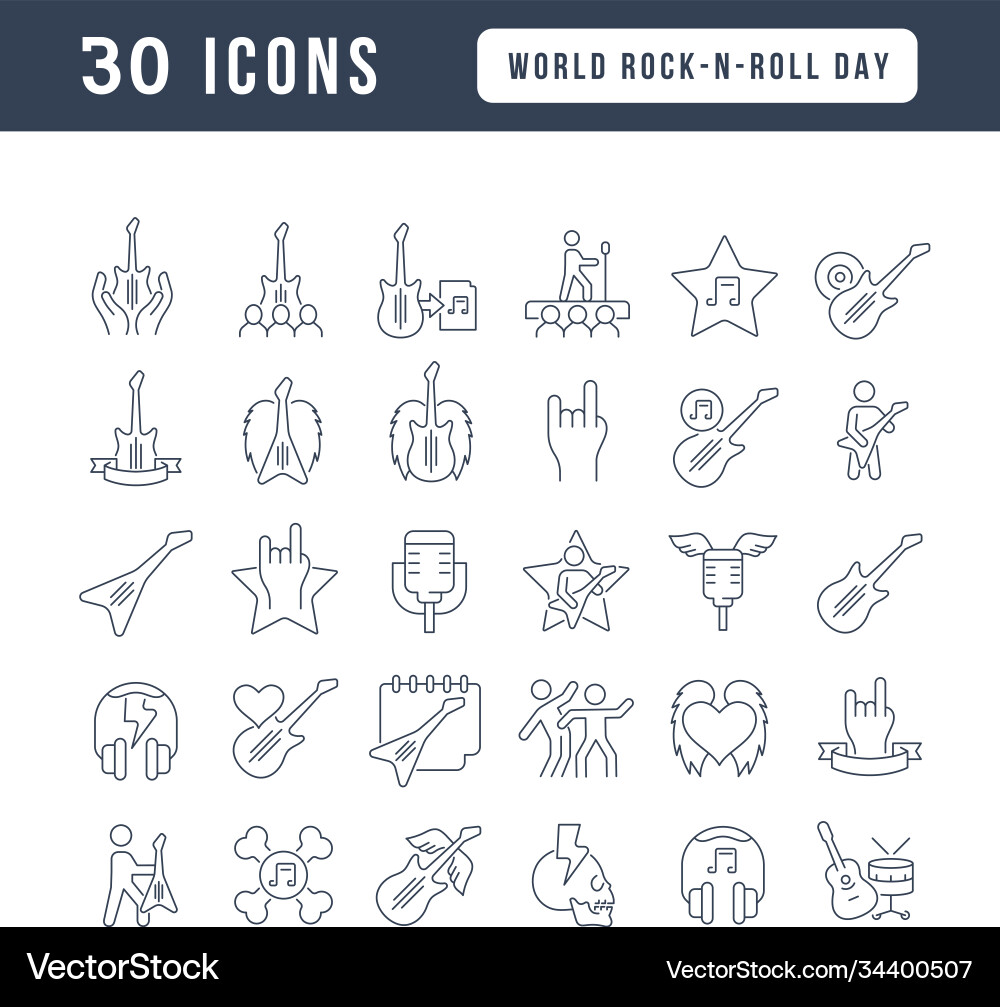 Line icons world rock-n-roll day Royalty Free Vector Image