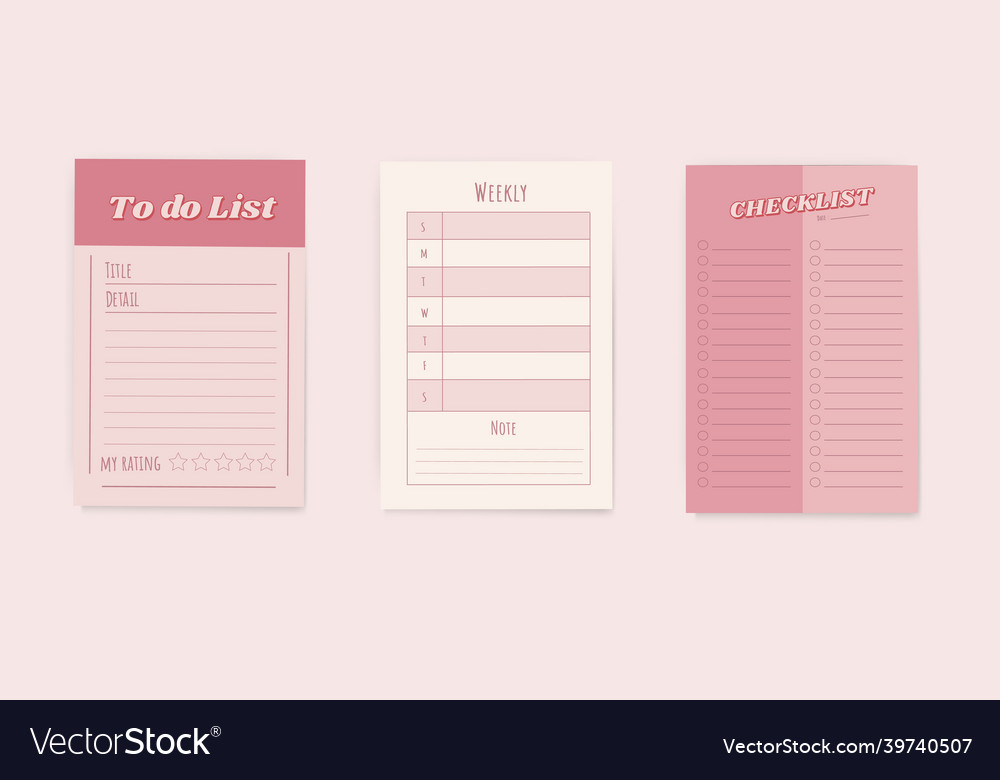 Pink notepad planner set Royalty Free Vector Image