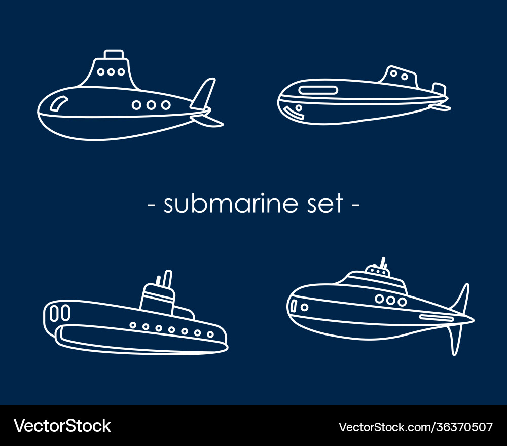 Set submarines military vessels navy Royalty Free Vector