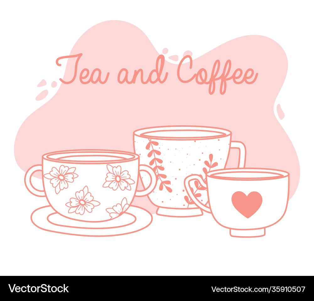 Tea and coffee handwritten lettering and different