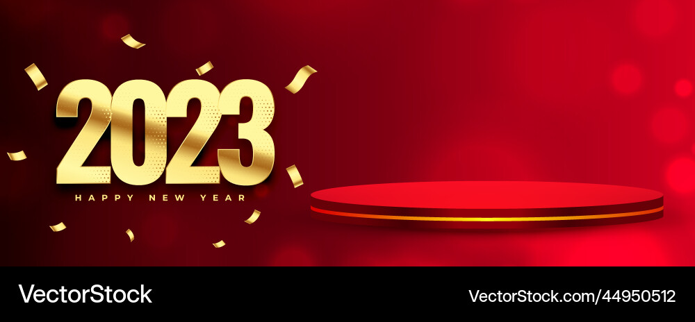 3d podium platform on new year 2023 event banner Vector Image