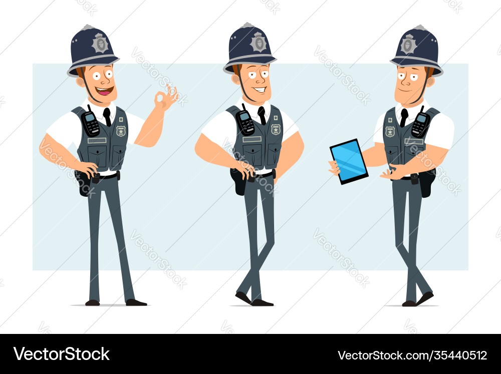 Cartoon flat funny strong policeman character set Vector Image