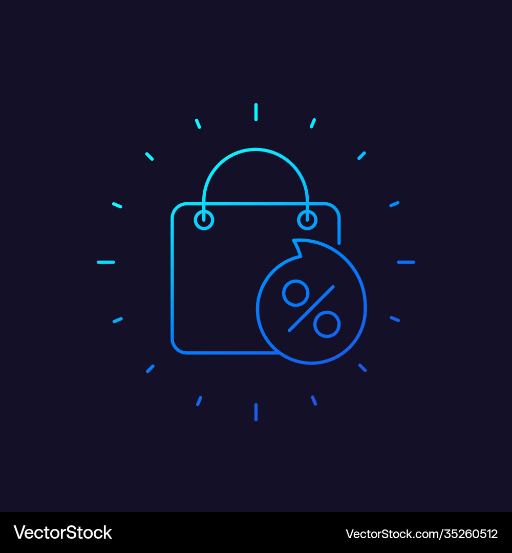 Discount sale icon with bag linear Royalty Free Vector Image