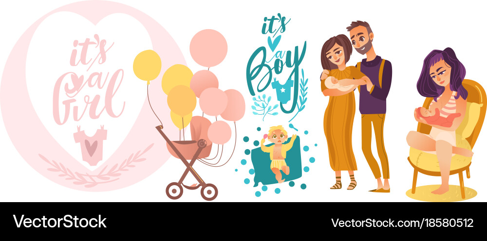 Flat newborn baby symbols set Royalty Free Vector Image