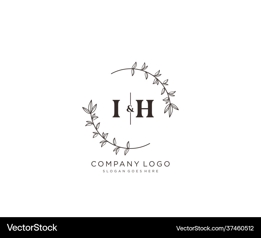 Initial ih letters beautiful floral feminine Vector Image