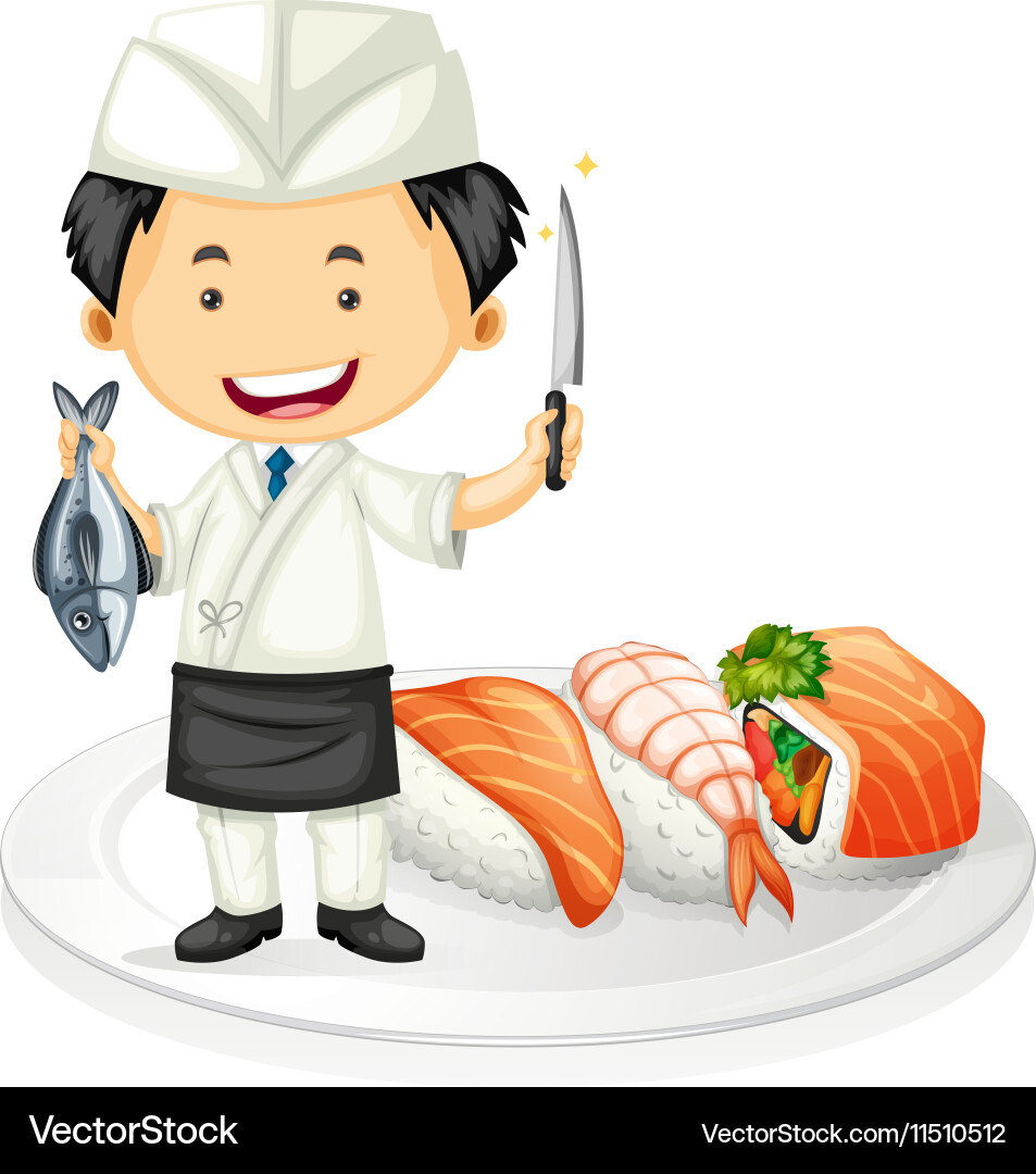 Japanese chef cooking sushi Royalty Free Vector Image