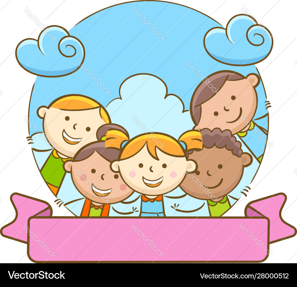 Kids and blank ribbon Royalty Free Vector Image
