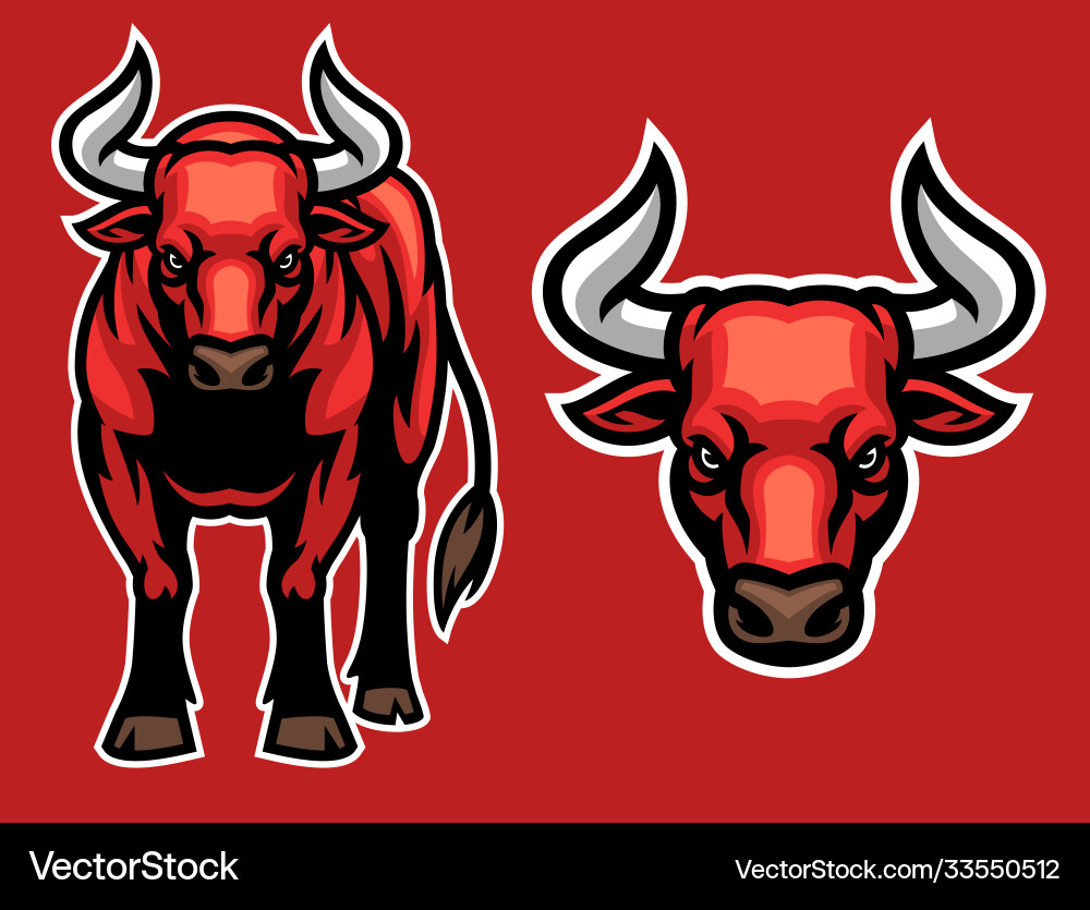 Mascot big bull in set Royalty Free Vector Image