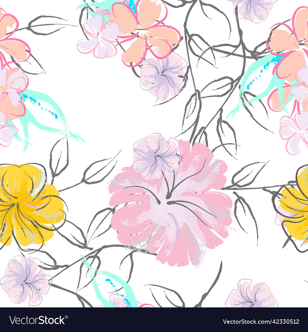 Pink flowers blooming pattern pastel watercolor Vector Image