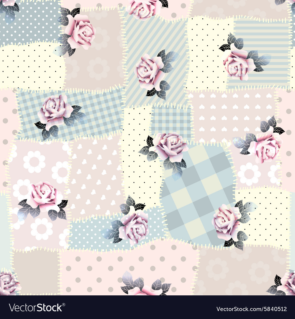 Retro patchwork with roses Royalty Free Vector Image